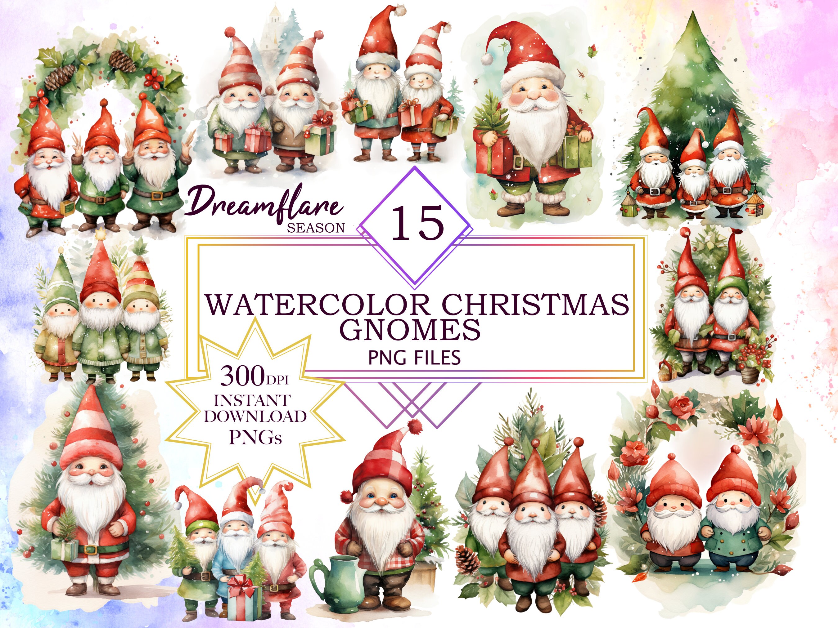 Christmas Gnomes Watercolor PNG Clipart Bundle Holiday Season - Etsy