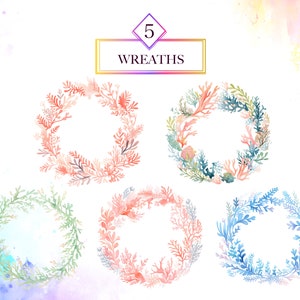 Watercolor Corals Clipart Bundle, Undersea Clipart, Wreaths & Frames ...