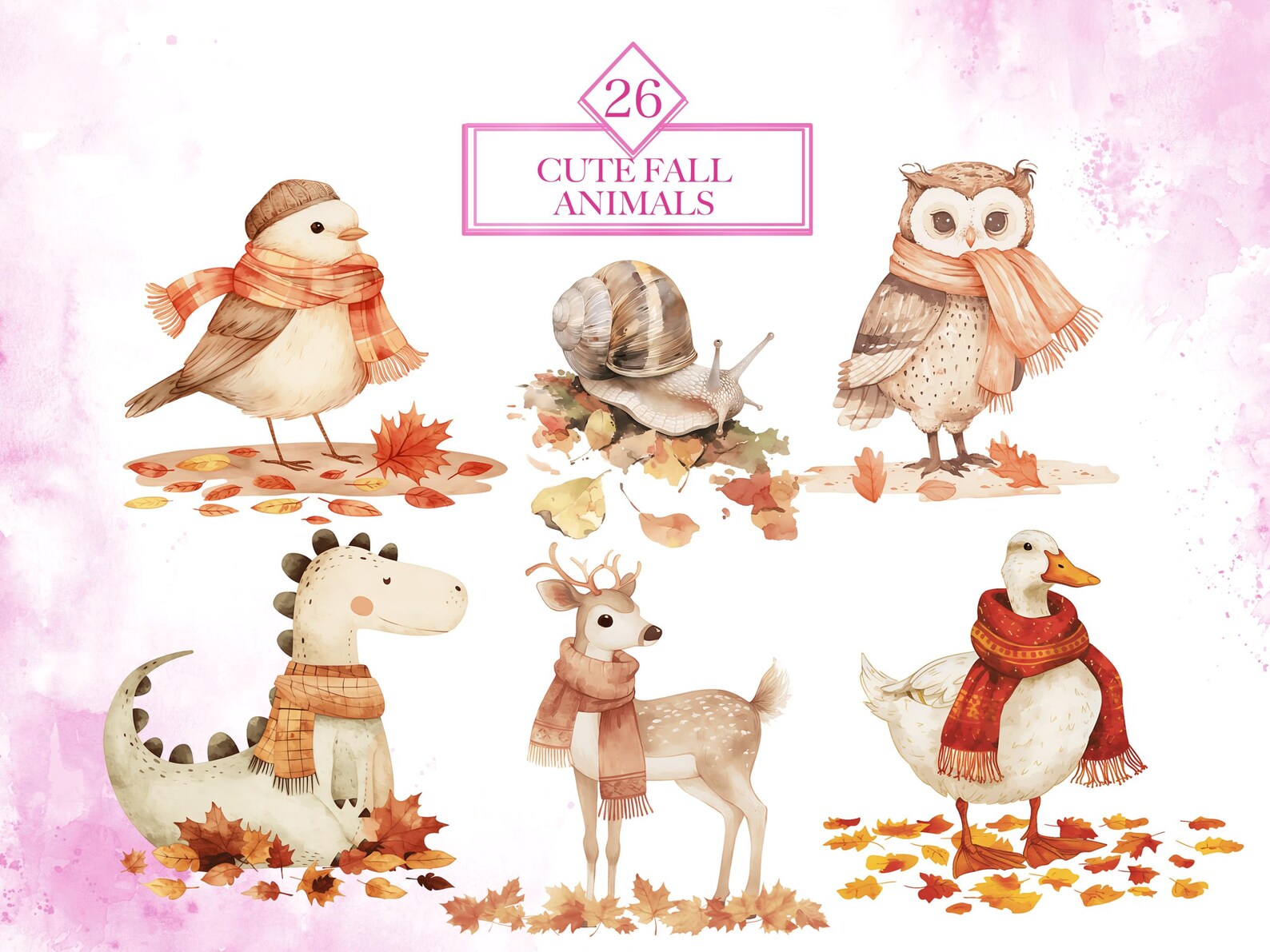Watercolor Cute Autumn Animals Clipart Bundle, Boho Fall PNG, Autumn ...
