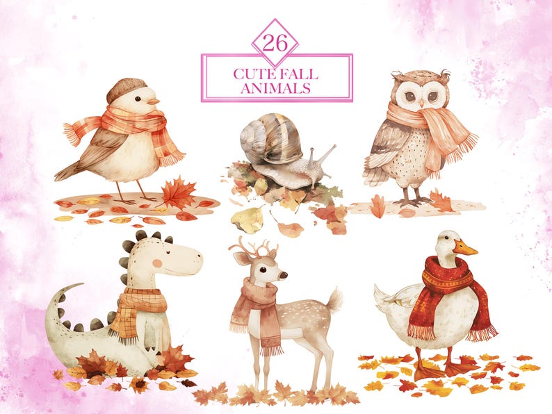 Watercolor Cute Autumn Animals Clipart Bundle, Boho Fall PNG, Autumn ...