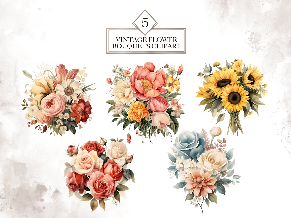 Watercolor Flowers Clipart Bundle, Bouquet PNG, Junk Journal Kit ...