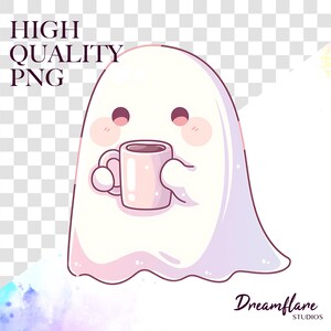 Cute Ghost Drinking Coffee PNG, Cute Ghost Clipart, Creepy Cute, Pastel ...