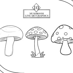 Mushroom Line Art PNG & SVG Bundle, Mushroom Digi Stamp, Mushroom ...