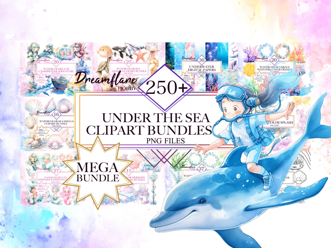 Watercolor Underwater Clipart Mega Bundle Sea Animals PNG Undersea ...