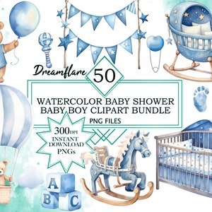 Baby Shower Baby Boy Clipart Bundle, Newborn Baby Boy Clipart, Baby Boy ...