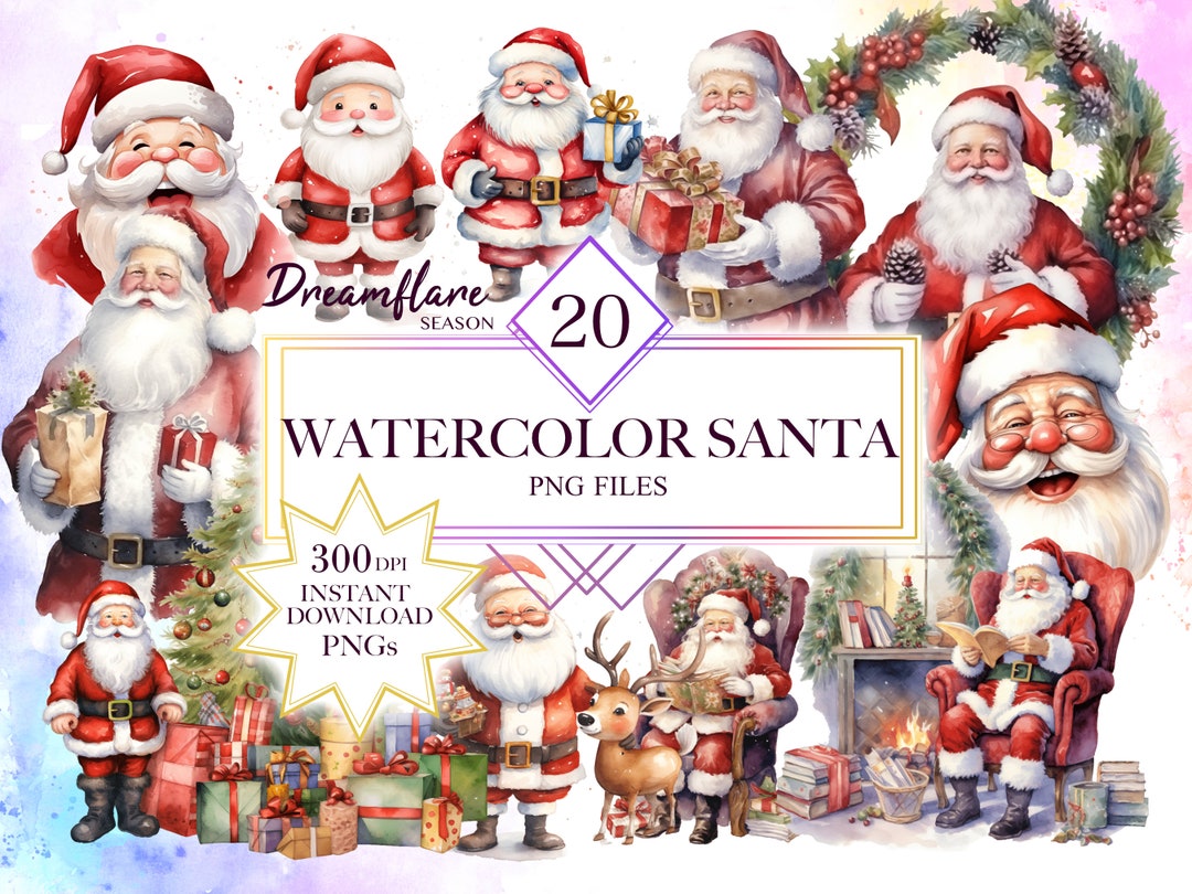 Watercolor Santa Clipart Bundle, Santa Clipart, Christmas Clipart ...