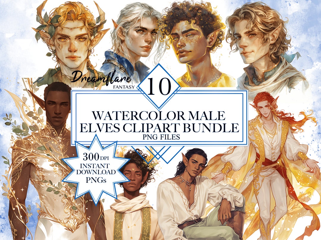 Watercolor Elf Prince Clipart Bundle, Elf PNG, Fantasy Characters ...
