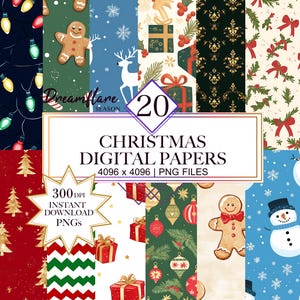 Christmas Digital Paper PNG Bundle Watercolor Christmas Patterns ...
