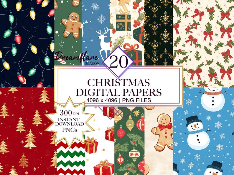 Christmas Digital Paper PNG Bundle Watercolor Christmas Patterns ...