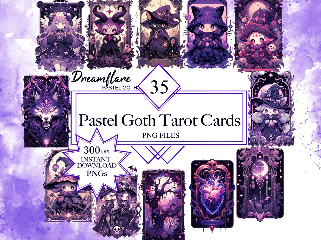 Creepy Cute Pastel Goth Tarot Cards, Halloween Sublimation Designs ...