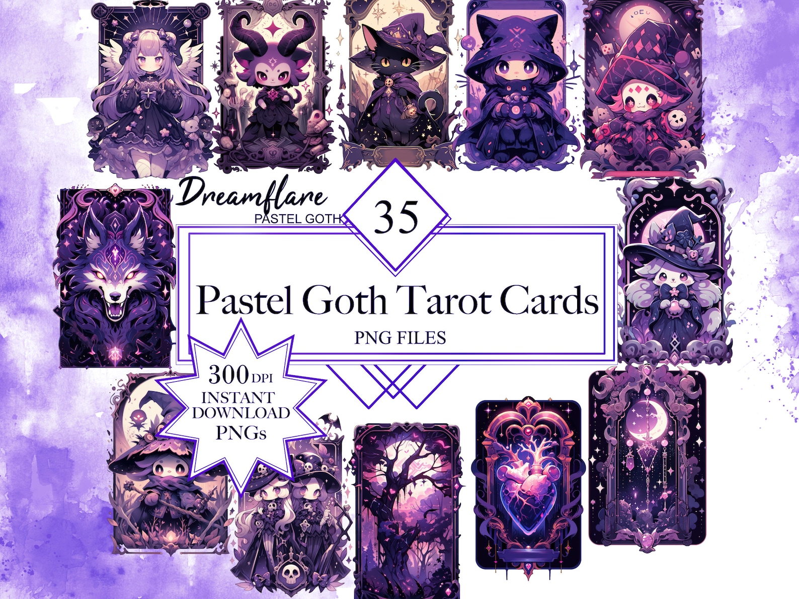 Creepy Cute Pastel Goth Tarot Cards, Halloween Sublimation Designs ...