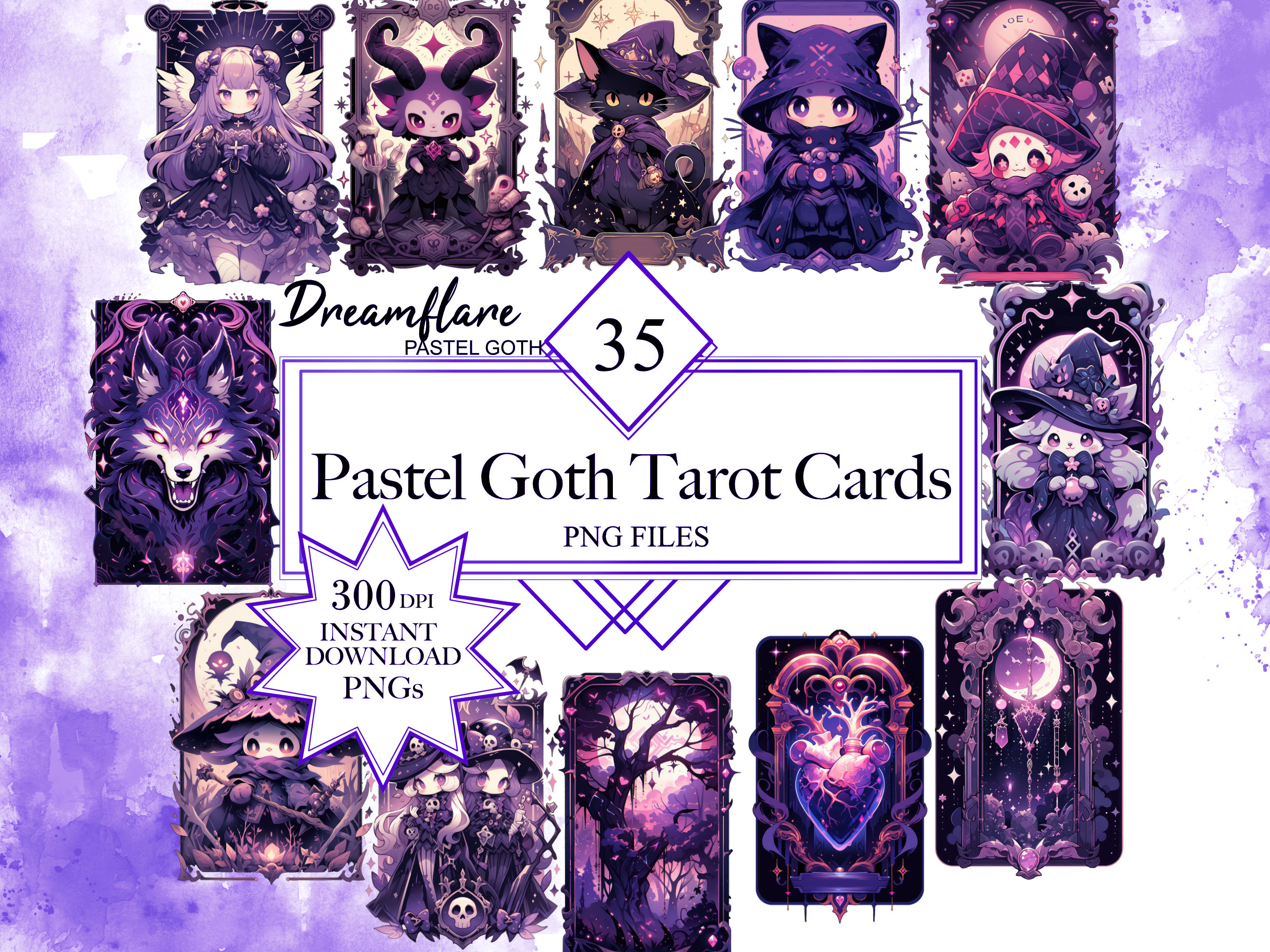 Creepy Cute Pastel Goth Tarot Cards, Halloween Sublimation Designs ...