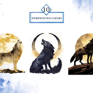 Watercolor Werewolves Clipart Bundle, Wolves PNG, Wolf Clipart, Howling ...