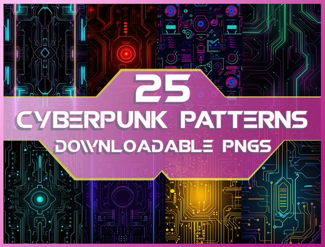 25 Futuristic Cyberpunk Patterns Wallpaper Bundle, PNG Files, Sci-fi Graphic Designs, Printable ...