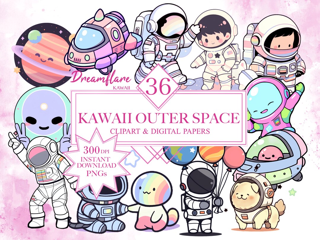 Kawaii Outer Space Clipart Bundle, Space Clipart Set, Astronaut PNG ...