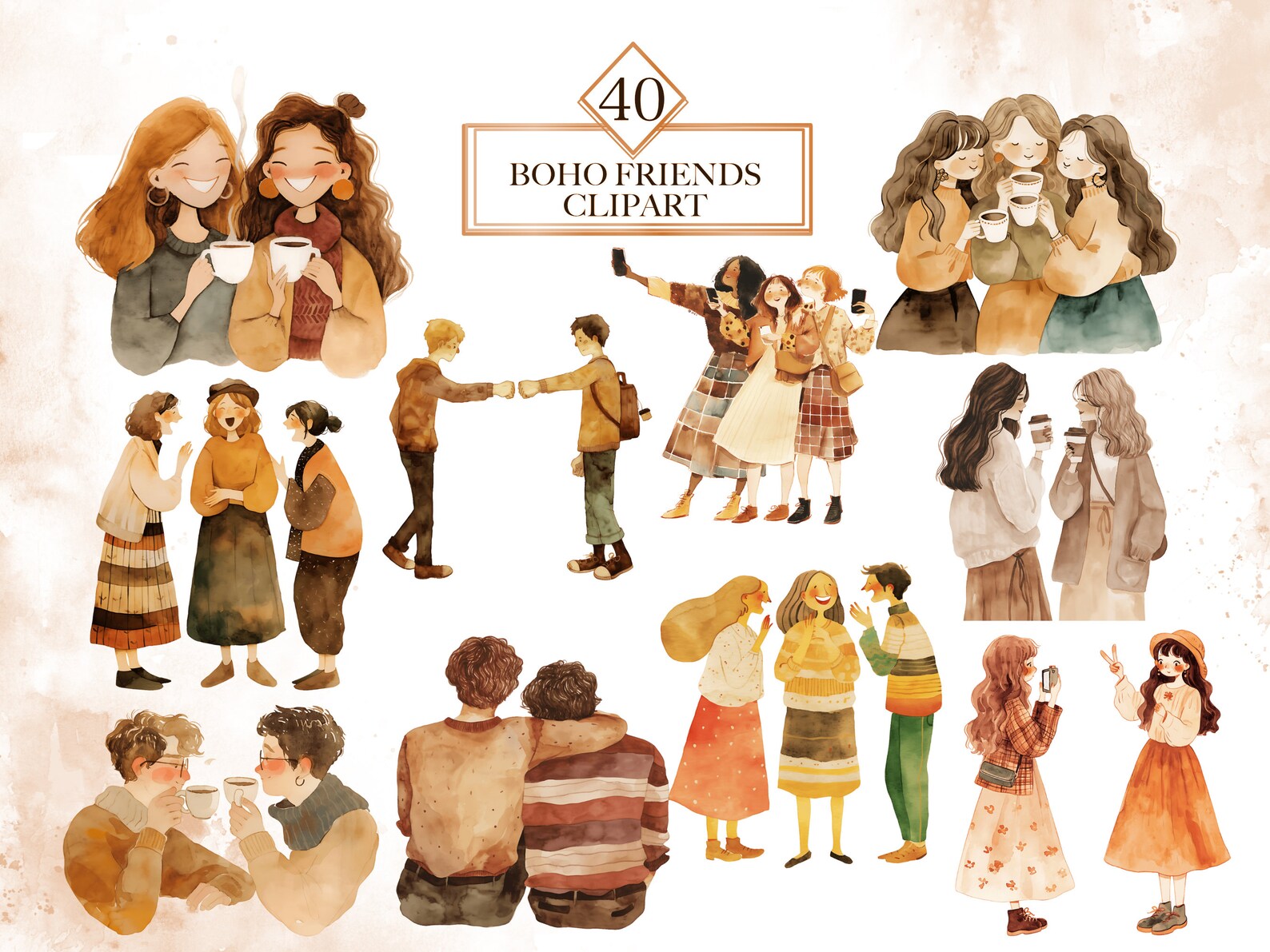 Boho Friendship Day PNG Clipart Bundle, Friends Clipart, Besties ...