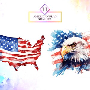 Watercolor American Flag PNG Bundle, 4th of July Clipart, Independence ...