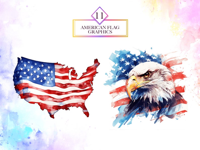 Watercolor American Flag PNG Bundle, 4th of July Clipart, Independence ...