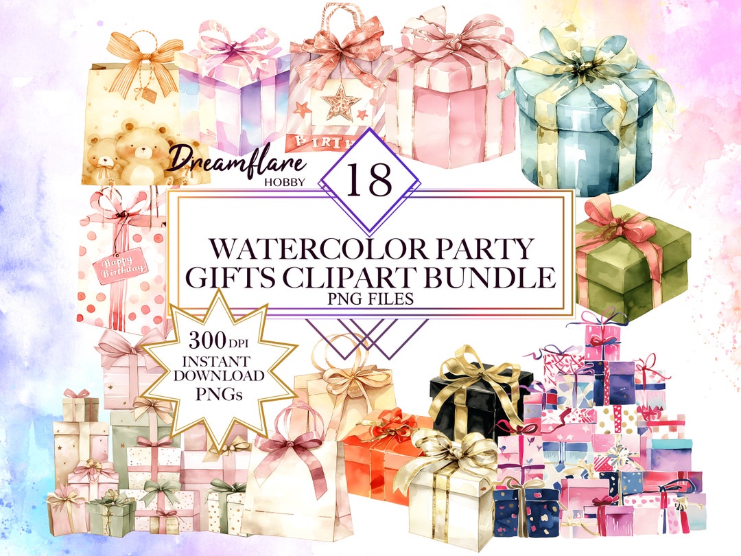 Watercolor Birthday Gifts Clipart Bundle, Gifts Clipart, Birthday Card ...