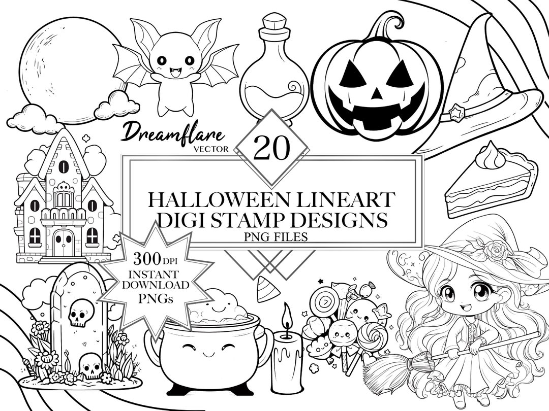 Halloween Lineart PNG Bundle, Halloween Clipart Bundle, Halloween ...