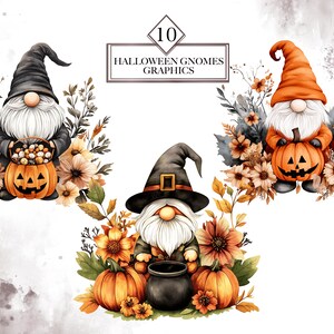Watercolor Halloween Gnomes PNG Bundle, Garden Gnome Clipart, Spooky ...