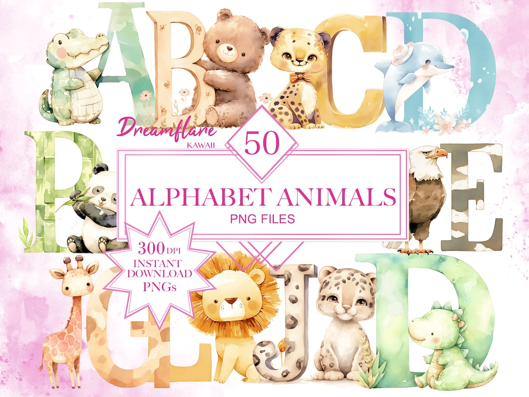 Watercolor Alphabet Animals Clipart Bundle, Back to School Clipart ...