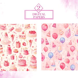 Watercolor Pink Birthday Clipart Bundle, Pink Birthday PNG, Watercolor ...