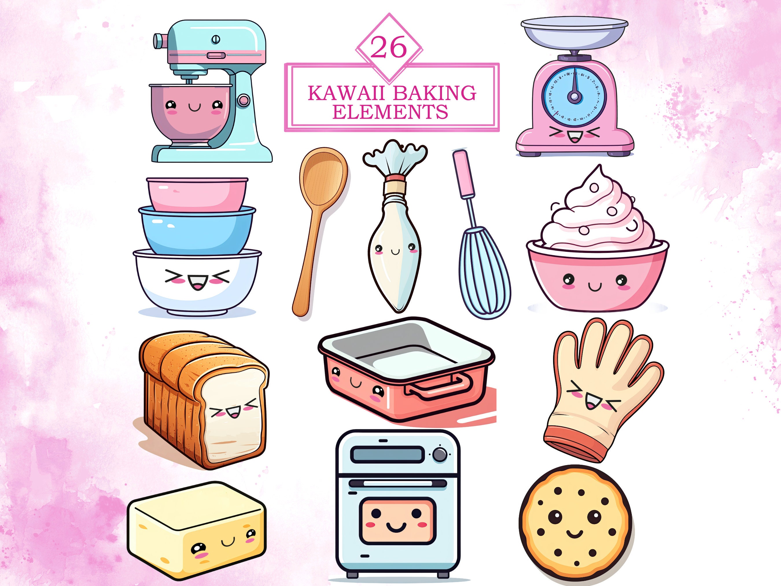 Cute Kawaii Baking Clipart PNG, Vector Clipart, Kawaii Clipart Bundle ...