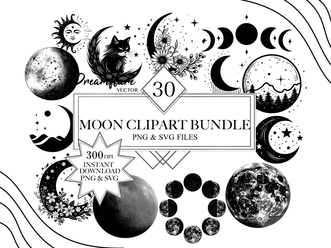 Moon SVG & PNG Clipart Bundle, Moon SVG, Realistic Moon Clipart ...
