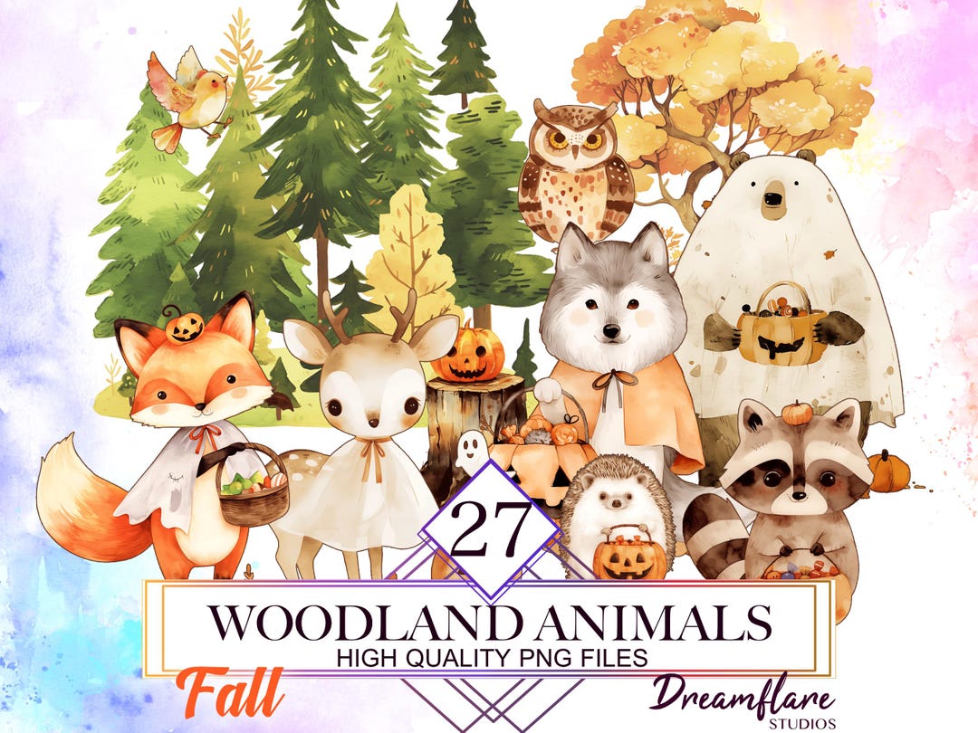 Watercolor Fall Woodland Animals Clipart Bundle, Cute Woodland Animals ...