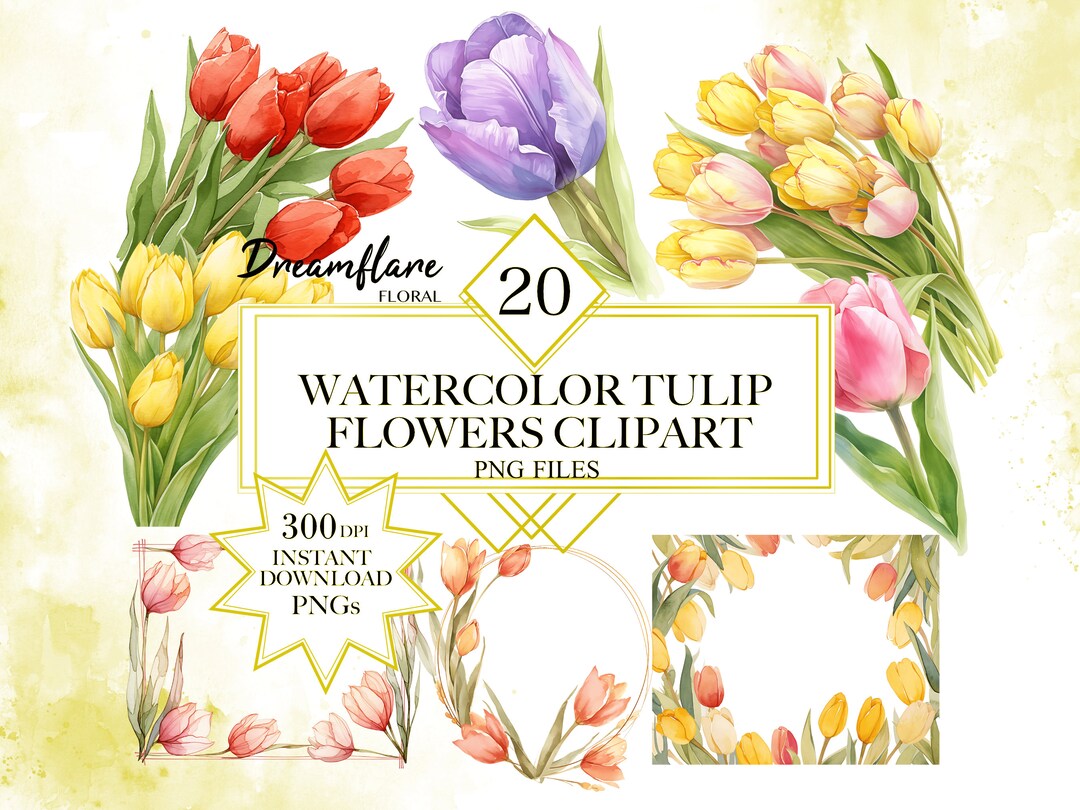 Watercolor Tulip Flowers Clipart Bundle, Spring Flowers Clipart, Tulips ...