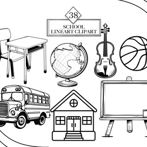 Lineart Back to School PNG SVG Clipart, Digital Stamp, Back to School ...