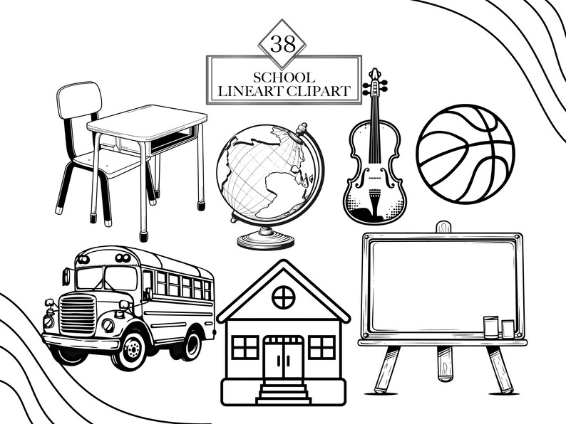 Lineart Back to School PNG SVG Clipart, Digital Stamp, Back to School ...
