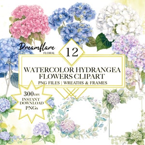 Watercolor Hydrangea Flowers Clipart Bundle, Hydrangea Clipart ...