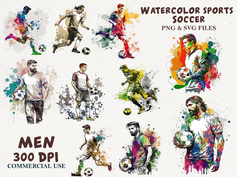 Watercolor Soccer Clipart Set Watercolor Sports Watercolor - Etsy