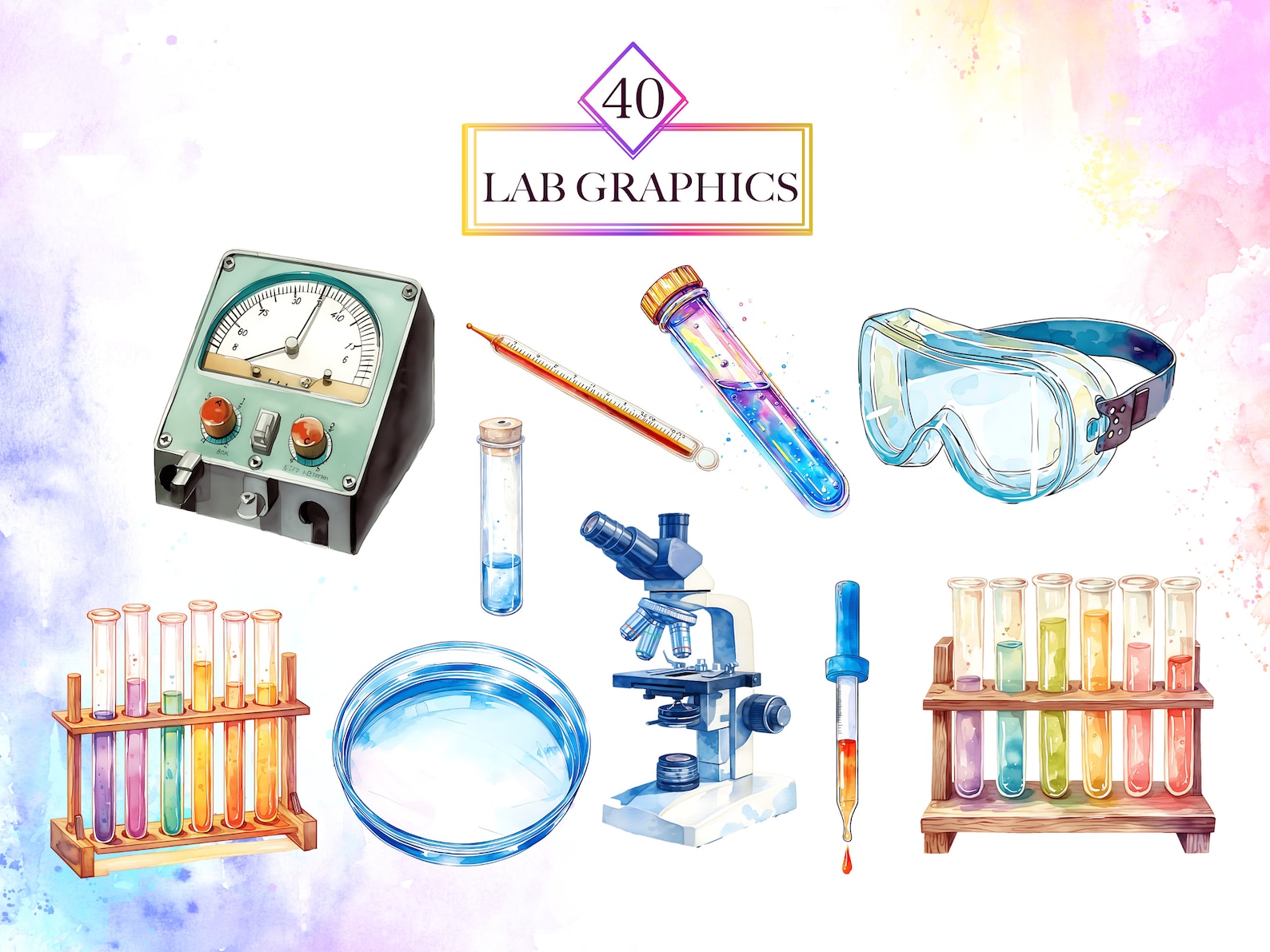 Watercolor Science Clipart Bundle, Laboratory Clipart, Biology PNG ...