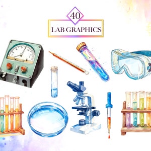 Watercolor Science Clipart Bundle, Laboratory Clipart, Biology PNG ...