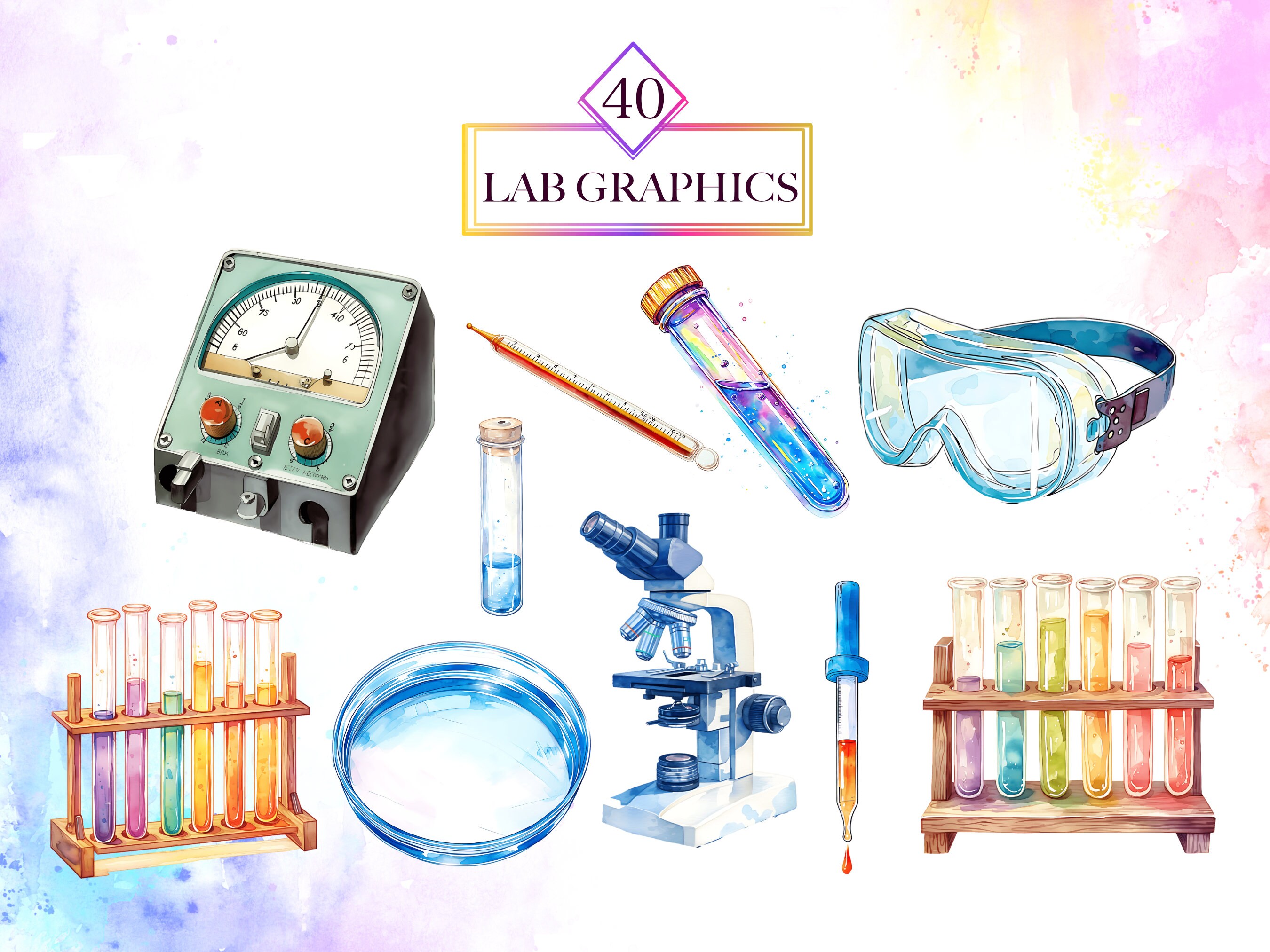 Watercolor Science Clipart Bundle, Laboratory Clipart, Biology PNG ...