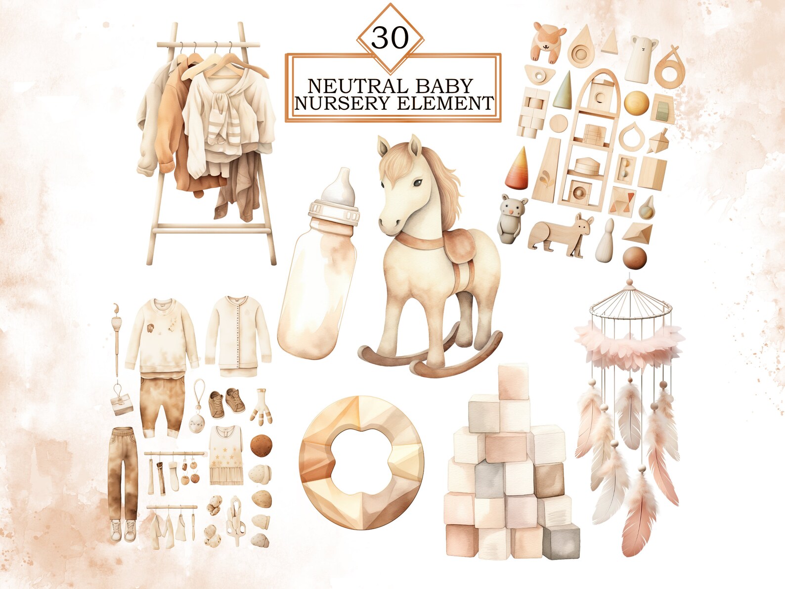 Watercolor Baby Nursery Clipart PNG, Boho Nursery Clipart, Boho Baby ...