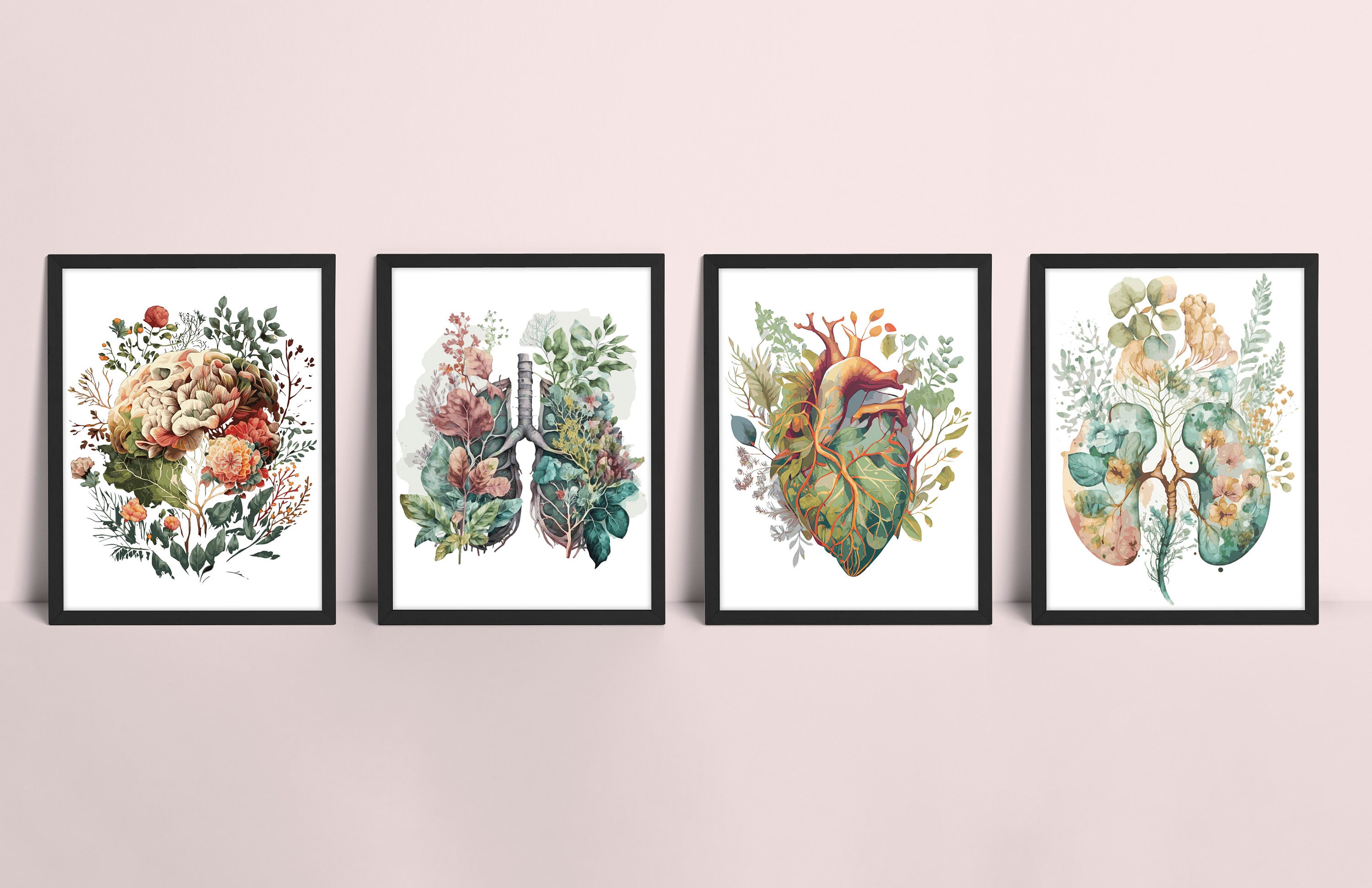 Floral Human Organs Heart Brain Kidney Lungs PNG and SVG - Etsy