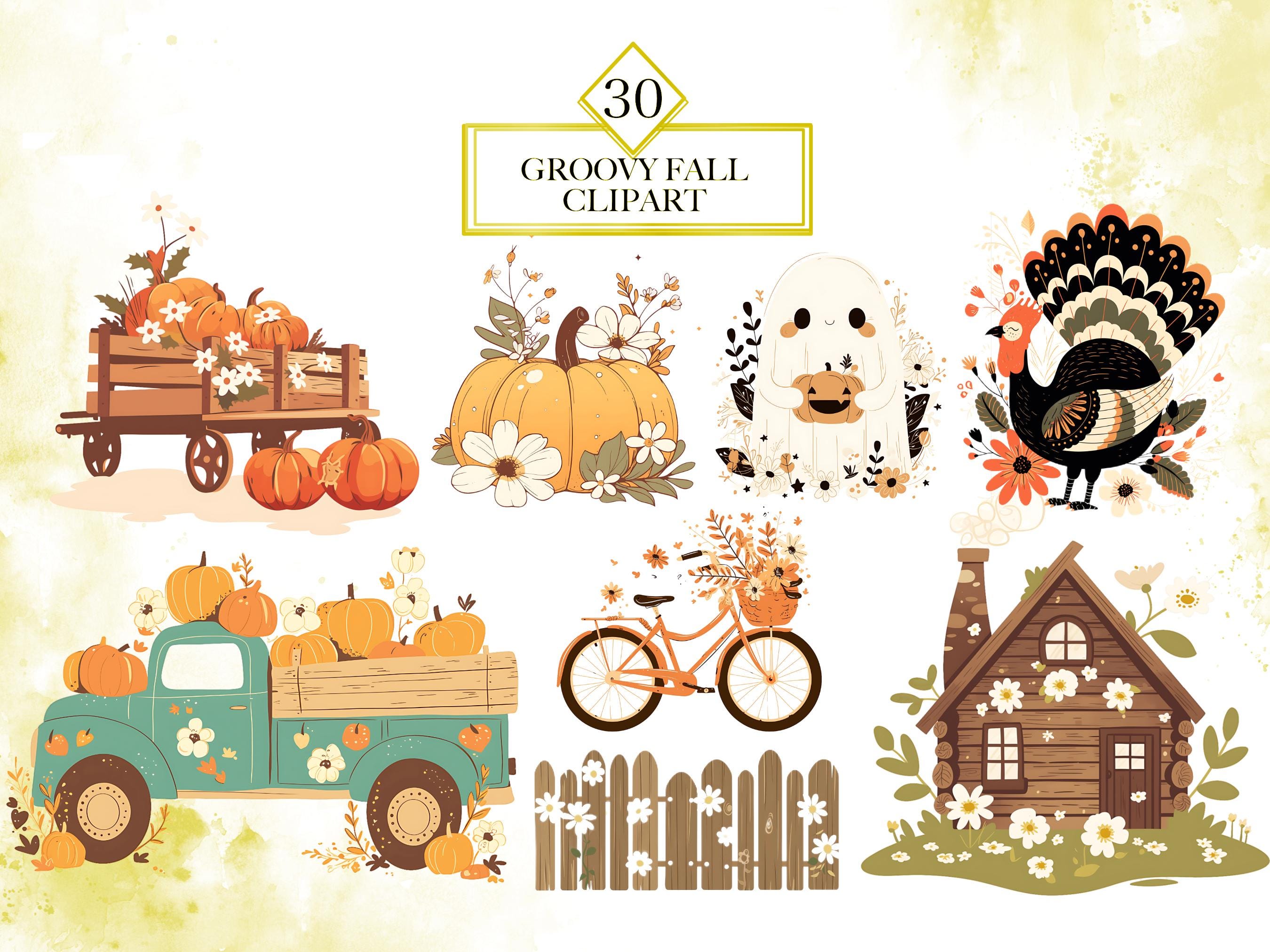 Cute Groovy Autumn Clipart Bundle, Thanksgiving PNG, Autumn Season PNG ...