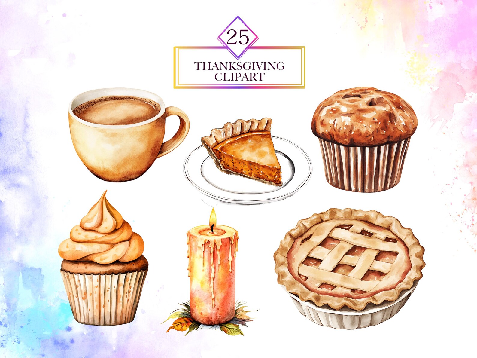 Watercolor Thanksgiving Clipart Bundle, Thanksgiving PNG, Autumn Season ...