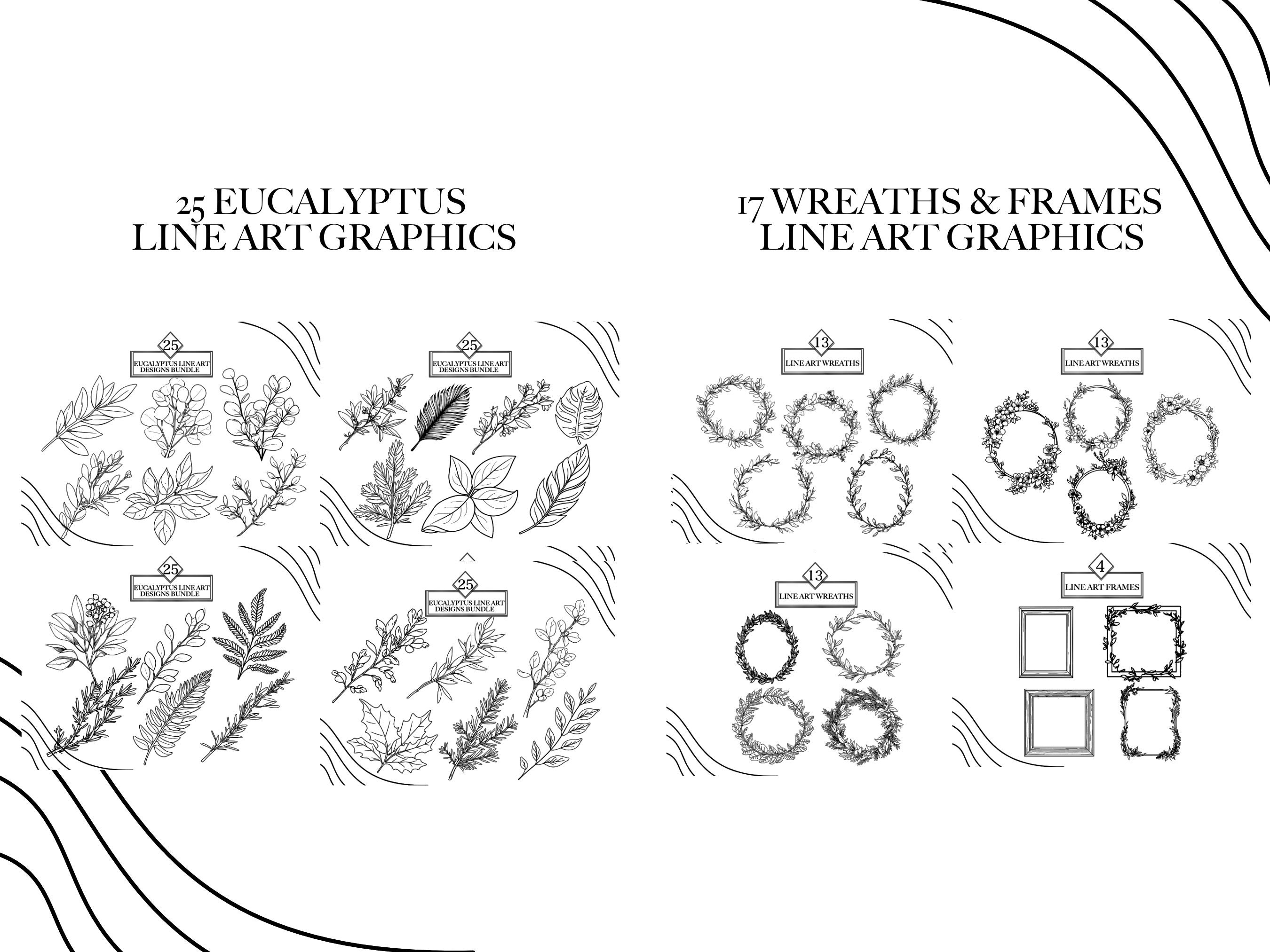 Line Art Graphics PNG & SVG Mega Bundle, Vector Art Digi Stamp, Card ...