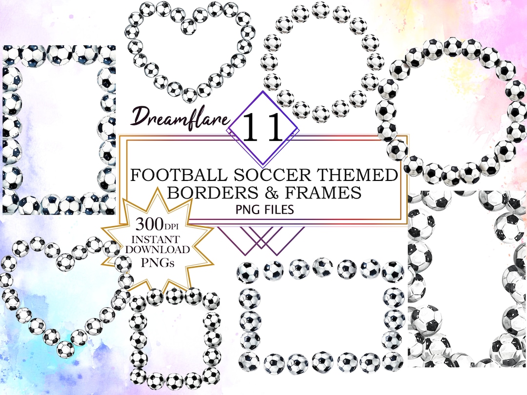 Watercolor Football Soccer Borders and Frames Clipart PNG Bundle ...