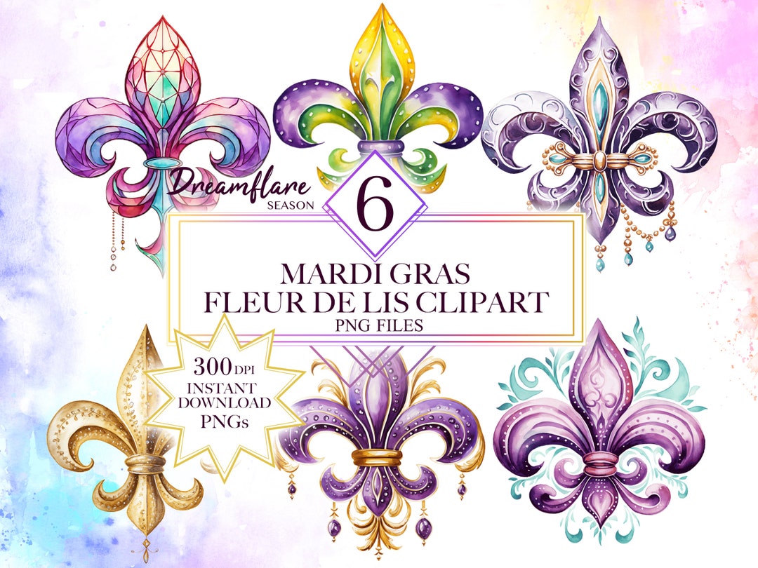 Mardi Gras Fleur De Lis PNG Bundle, Fleur De Lis Clipart, Mardi Gras ...