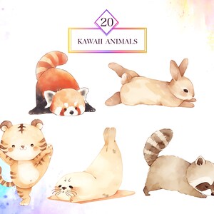 Watercolor Cute Animals Yoga Clipart Bundle, Meditation Clip Art, Self ...