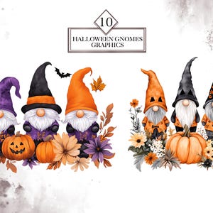Watercolor Halloween Gnomes PNG Bundle, Garden Gnome Clipart, Spooky ...