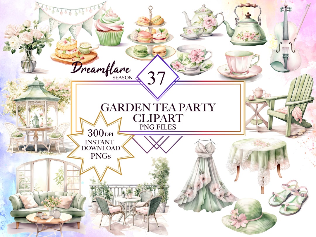Watercolor Garden Tea Party Clipart Bundle, Garden Botanical Plants ...