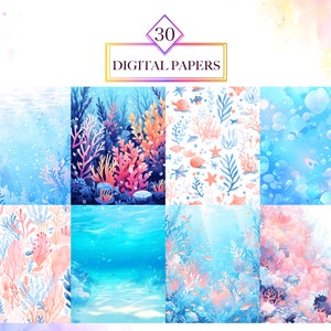 Watercolor Underwater Digital Papers PNG Bundle, Undersea Background ...