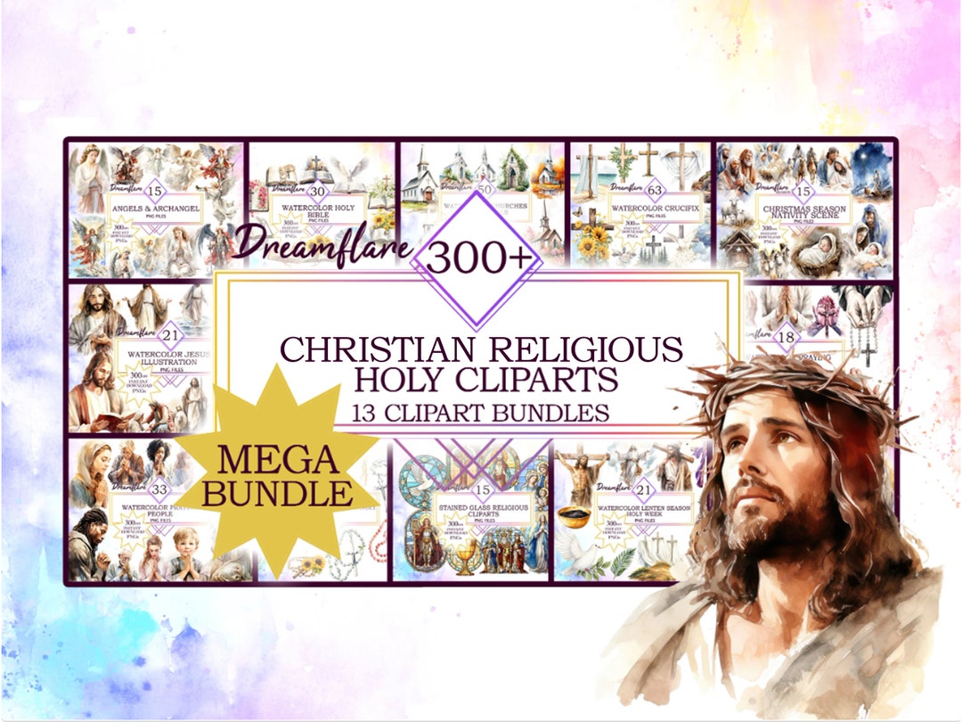 366 Watercolor Religious Holy Clipart Mega Bundle, Christian PNG ...